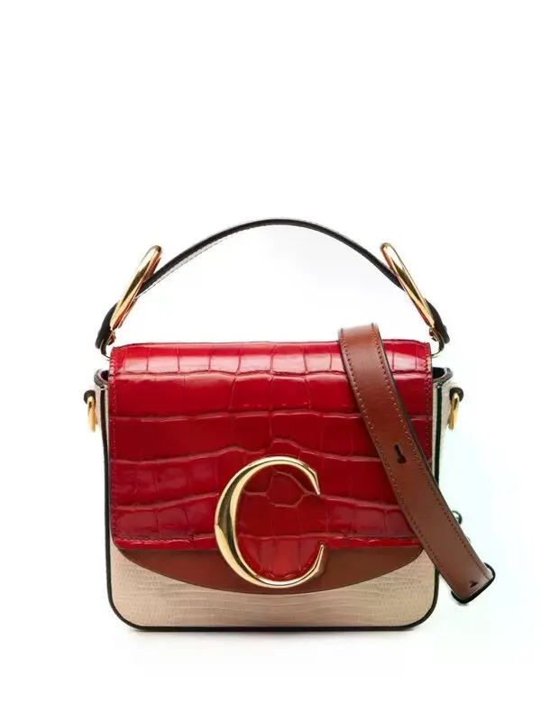 Chloé Mini Bicolor Croc Embossed Calfskin C Satchel - Red
