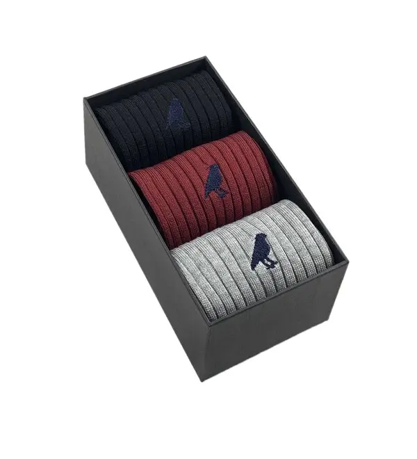 WHALLEY FINCH Three-pair Cotton Lisle Socks Gift Box - Black/grey