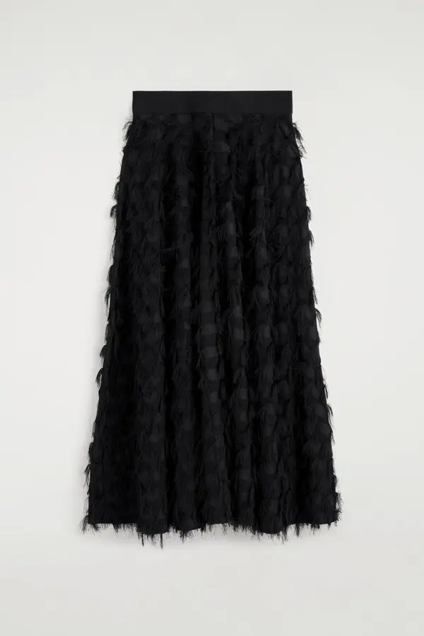 Cos Jacquard Fringed Midi Skirt - Black
