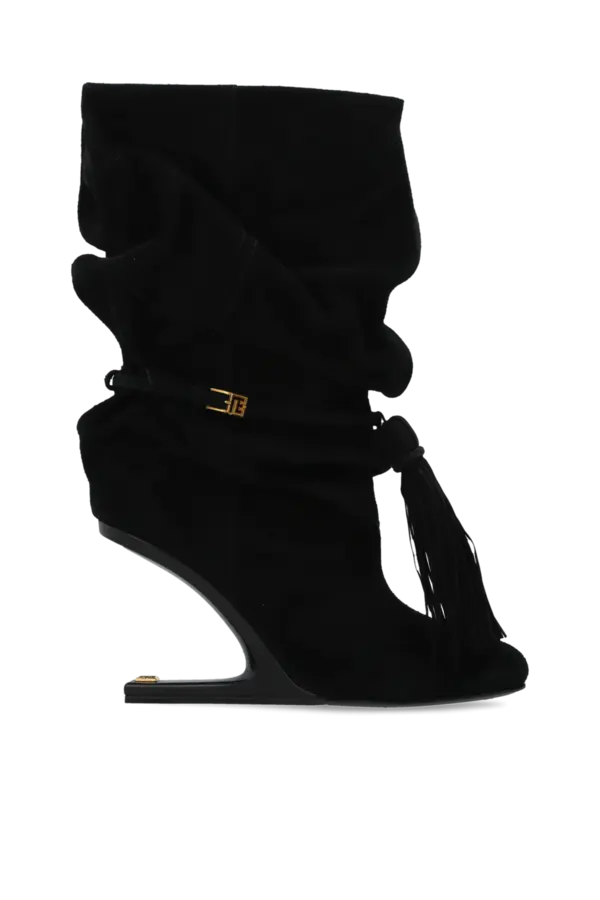 Balmain Suede Wedge Ankle Boots - Black