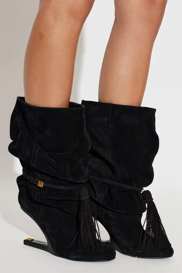 Balmain Suede Wedge Ankle Boots