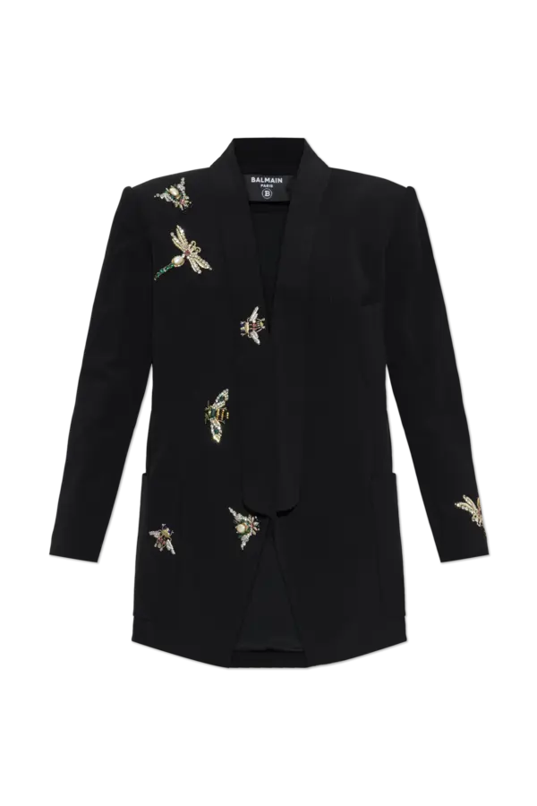 Balmain Blazer With Shimmering Crystals - Black