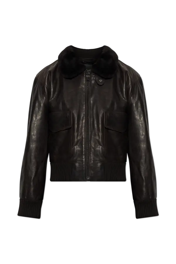 Victoria Beckham Leather Jacket With A Fur Collar