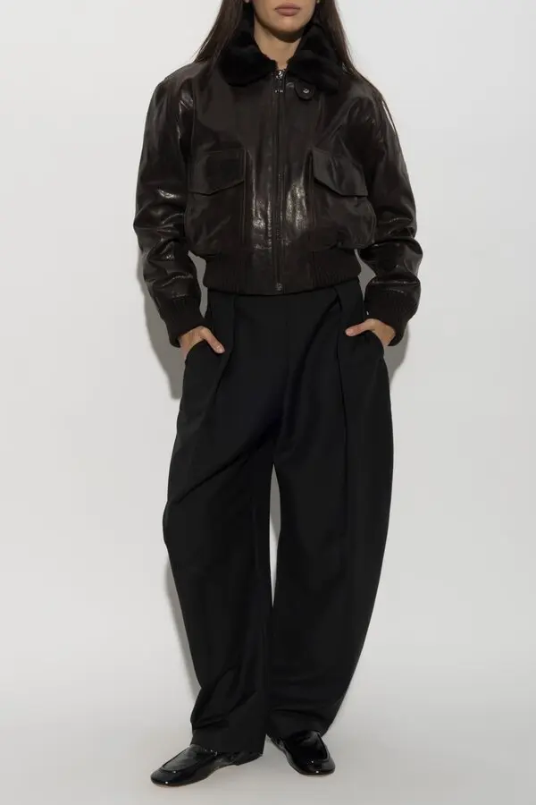 Victoria Beckham Leather Jacket With A Fur Collar