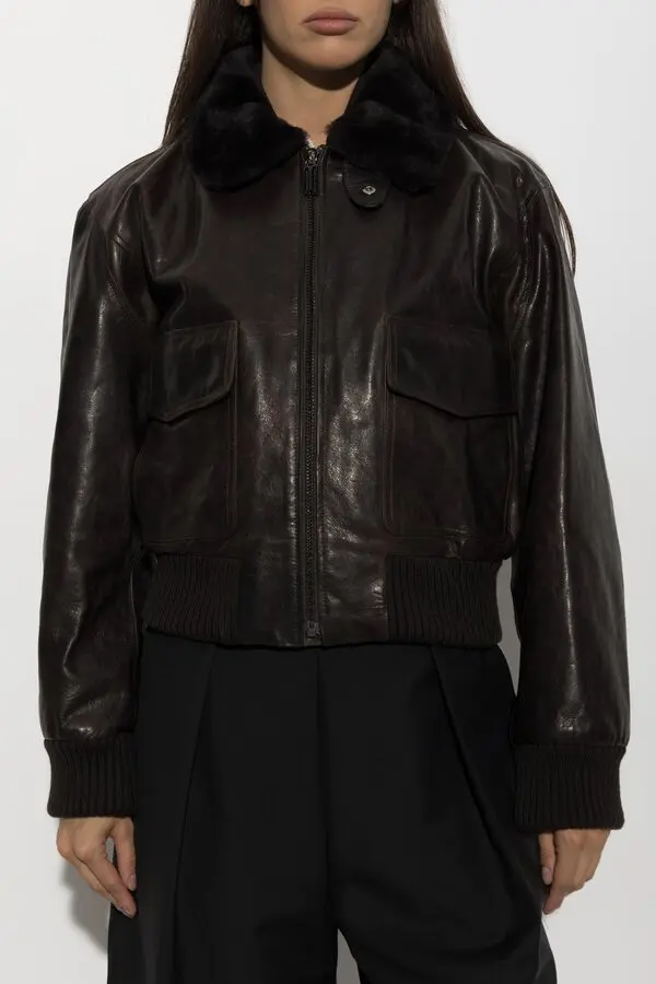 Victoria Beckham Leather Jacket With A Fur Collar