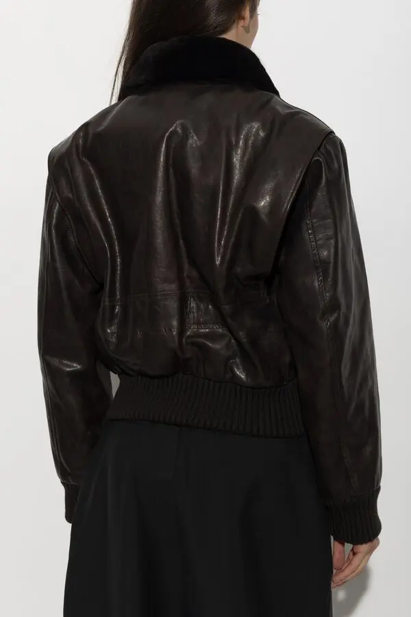 Victoria Beckham Leather Jacket With A Fur Collar