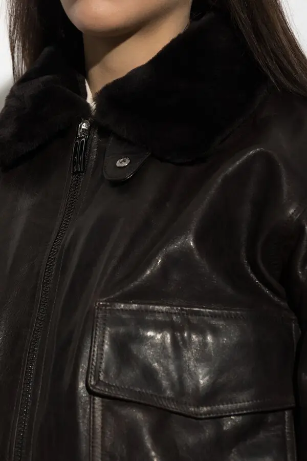 Victoria Beckham Leather Jacket With A Fur Collar