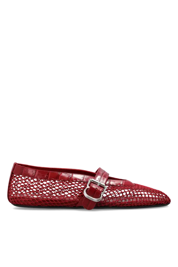 Alaïa Mesh Ballerina Flats With Buckled Strap - Red