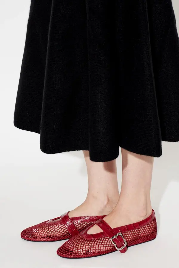Alaïa Mesh Ballerina Flats With Buckled Strap - Red