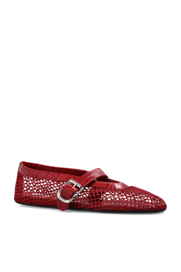 Alaïa Mesh Ballerina Flats With Buckled Strap - Red