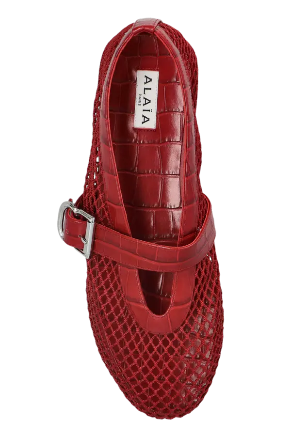Alaïa Mesh Ballerina Flats With Buckled Strap - Red