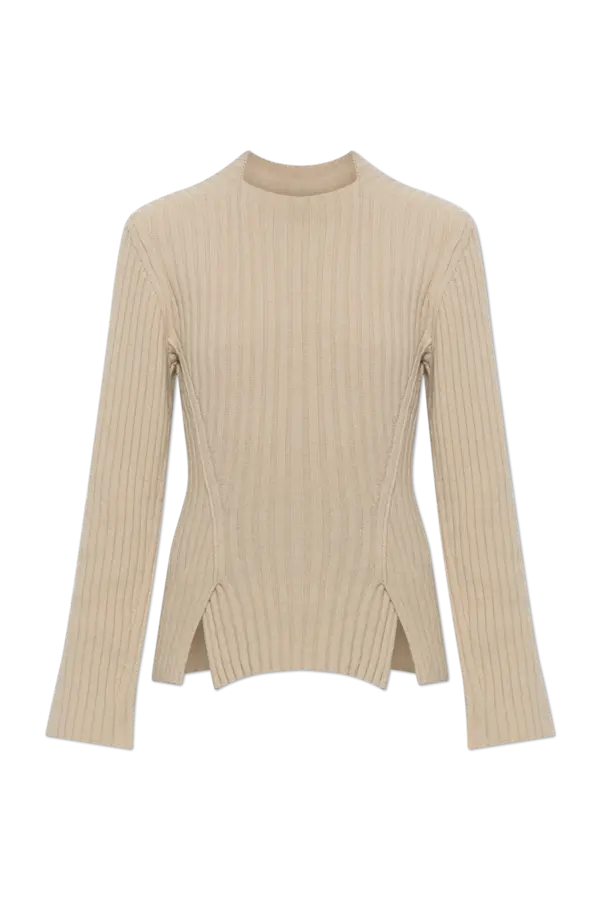 Victoria Beckham Wool Sweater With Double Slit - Beige
