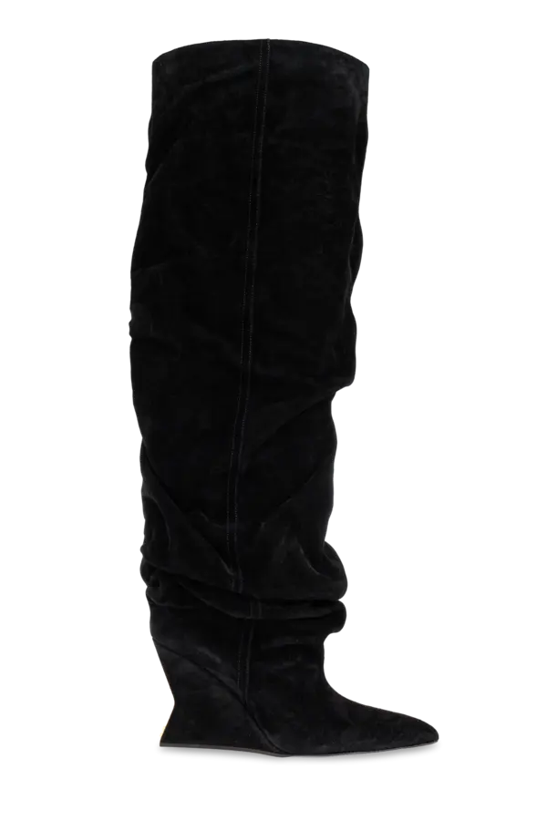 Balmain Suede Wedge-heeled Boots - Black