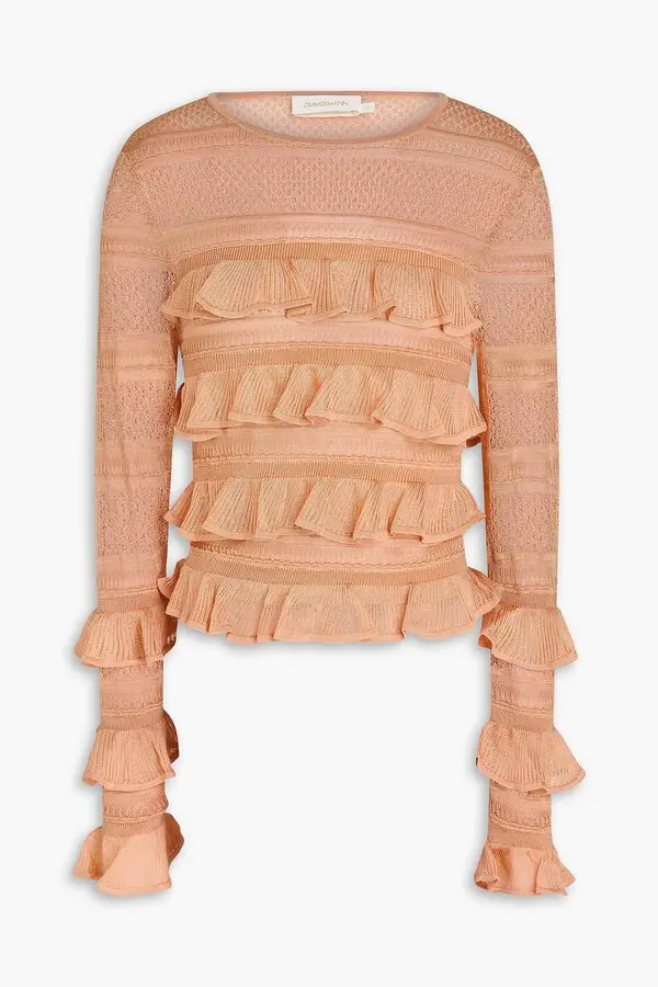 Zimmermann Ruffled Crochetknit Top - Sand