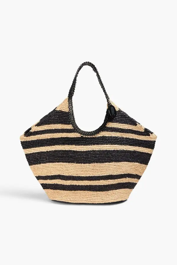 Rabanne Cabas Striped Leather And Raffia Tote - Black