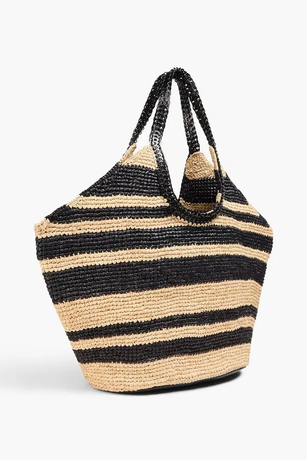 Rabanne Cabas Striped Leather And Raffia Tote