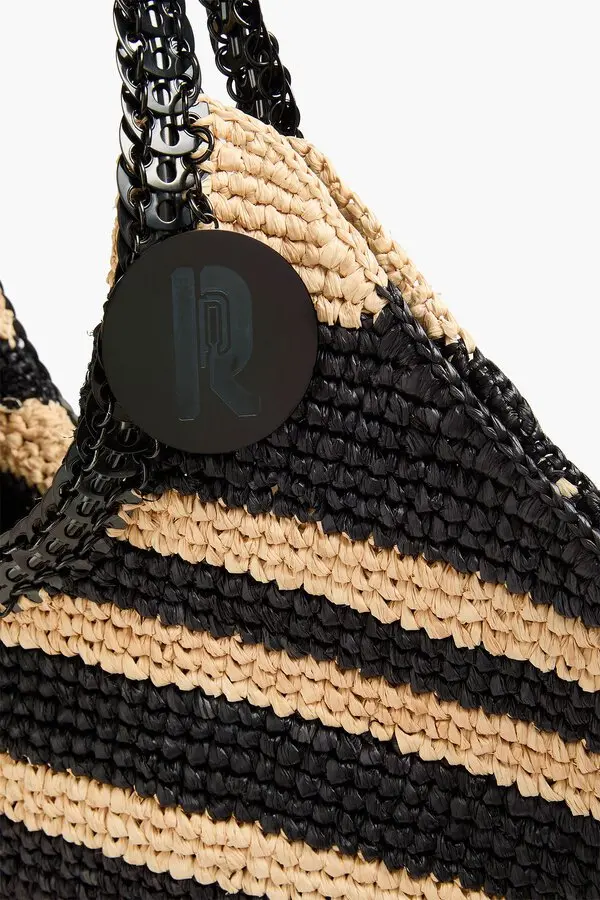 Rabanne Cabas Striped Leather And Raffia Tote