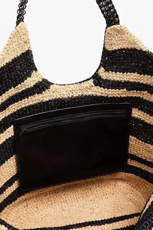 Rabanne Cabas Striped Leather And Raffia Tote