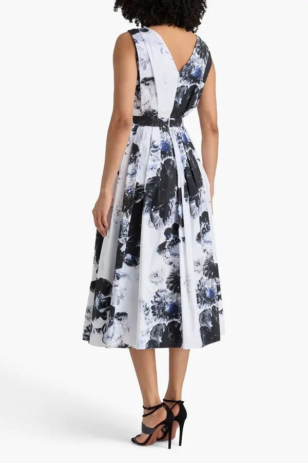 Alexander McQueen Pleated Floralprint Cottonpoplin Midi Dress