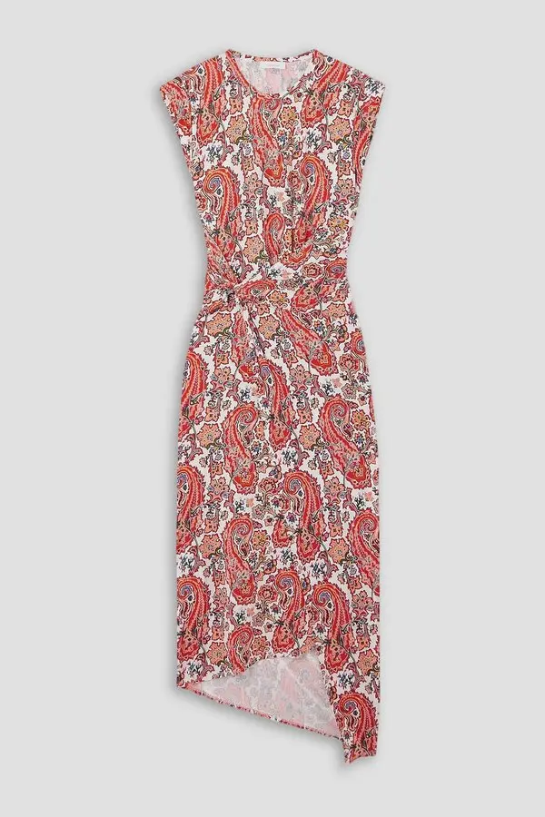 Rabanne Embellished Asymmetric Paisleyprint Stretchjersey Midi Dress - Ivory