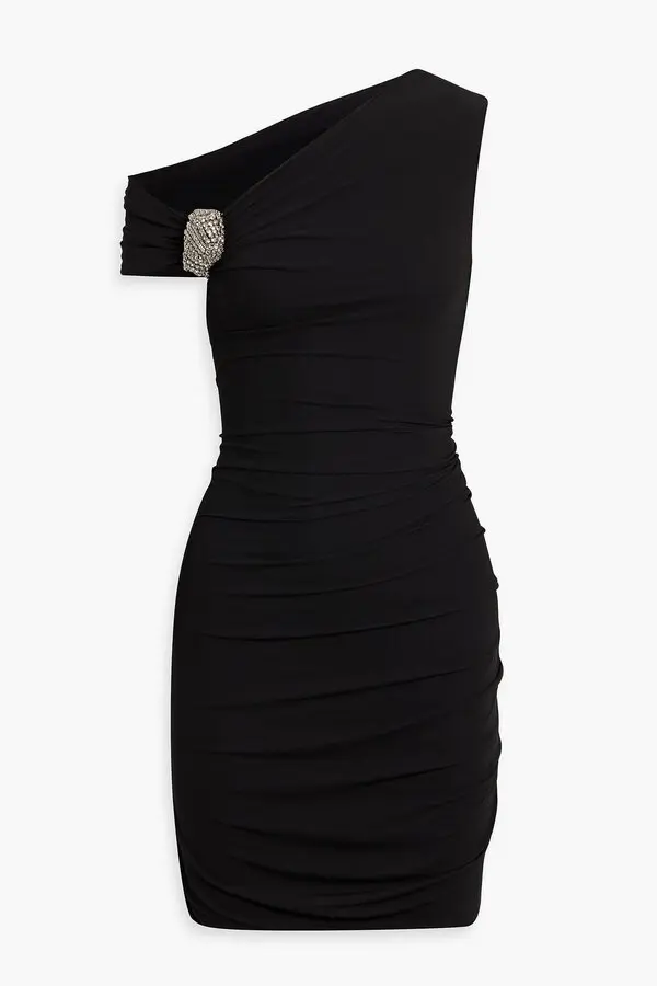 Alexander McQueen Oneshoulder Embellished Stretchjersey Mini Dress - Black