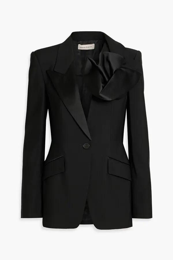 Alexander McQueen Satintrimmed Woolcrepe Blazer - Black