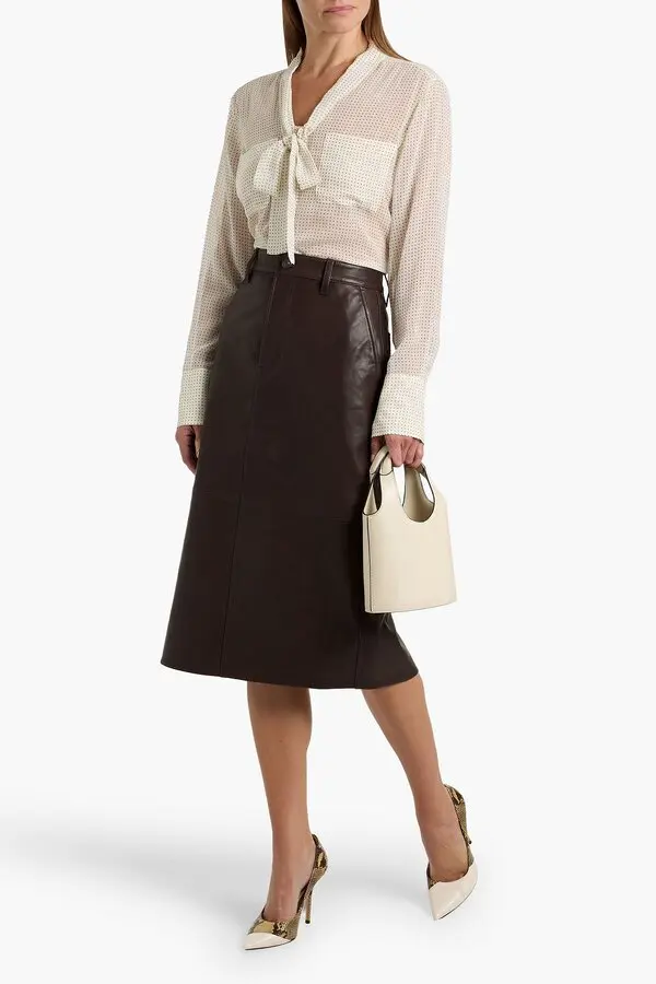FRAME Polkadot Tiedetailed Silkcrepe Blouse