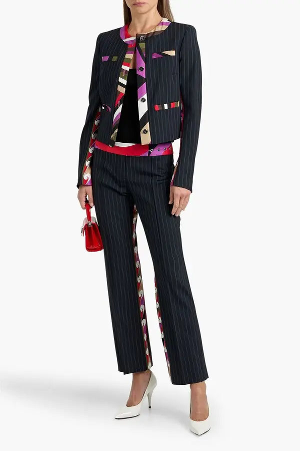 Emilio Pucci Silktrimmed Pinstriped Woolblend Flared Pants