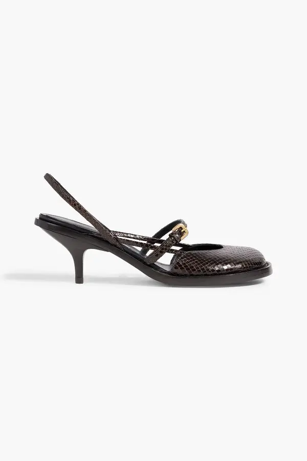 Dries Van Noten Snakeeffect Leather Slingback Pumps
