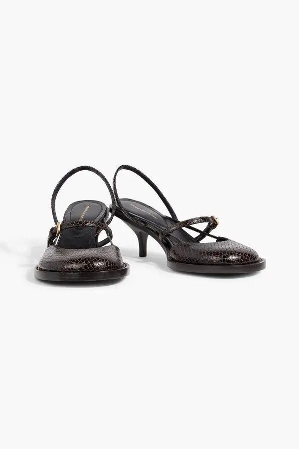 Dries Van Noten Snakeeffect Leather Slingback Pumps