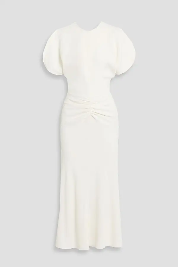 Victoria Beckham Ruched Crepe Midi Dress - Ivory