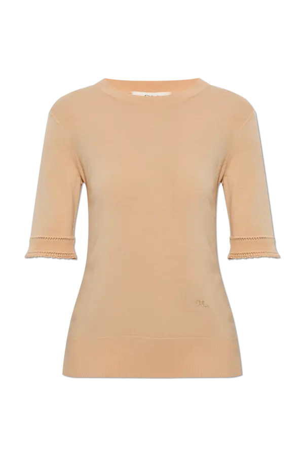 Chloé Wool Sweater With Short Sleeves - Orange