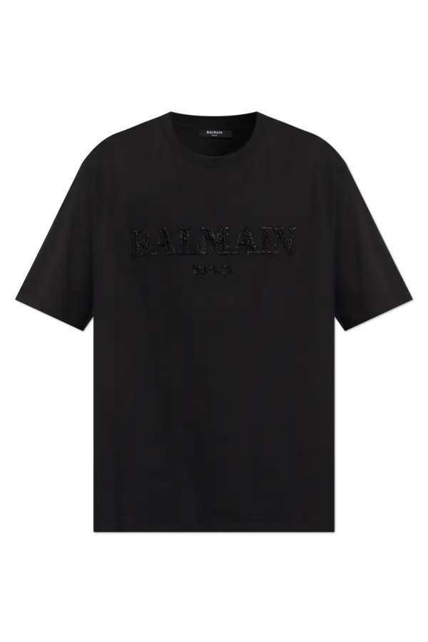 Balmain T-shirt With Shimmering Crystals - Black