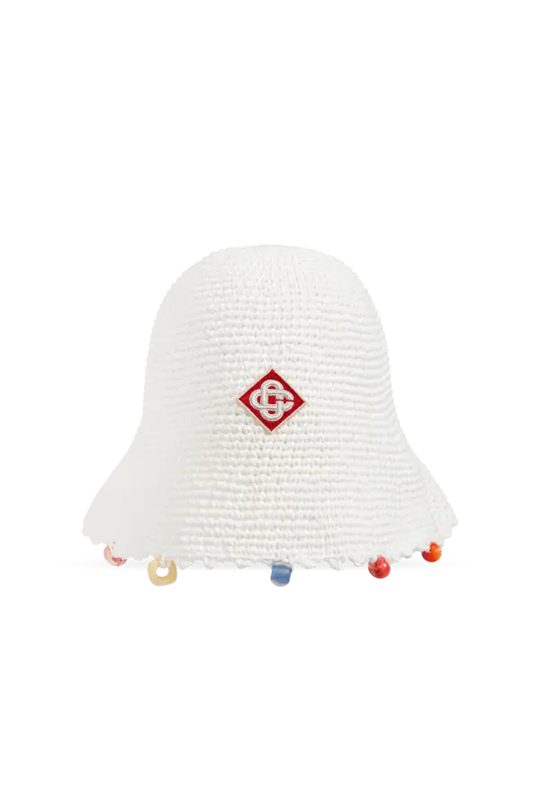 Casablanca Crocheted Bucket Hat With Colorful Appliqués - White