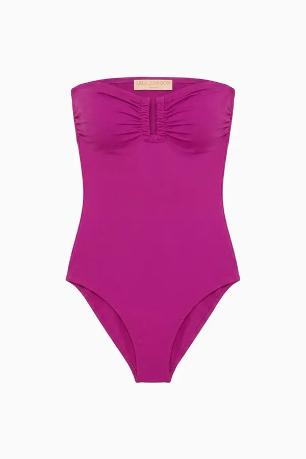 Ulla Johnson Strapless Ruched One-piece Maillot - Plum