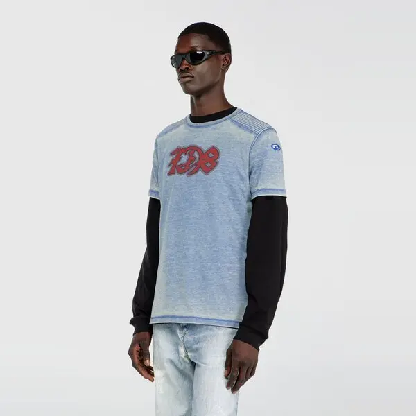 DIESEL® Burnout T-shirt With D78 Print - Blue