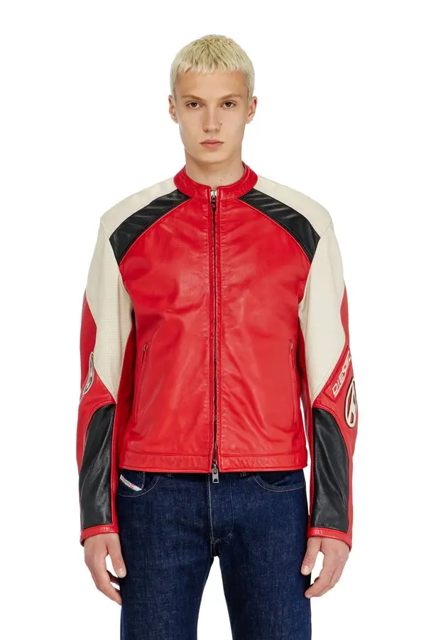 DIESEL® Biker Jacket In Colour-block Perforated Leather