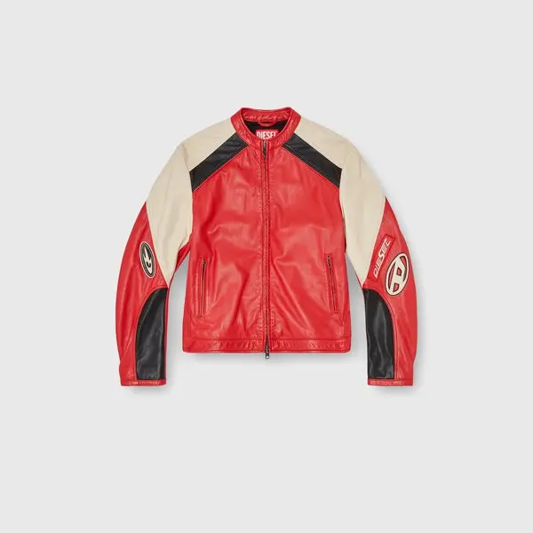 DIESEL® Color-block Perforated Leather Biker Jacket - Multicolor