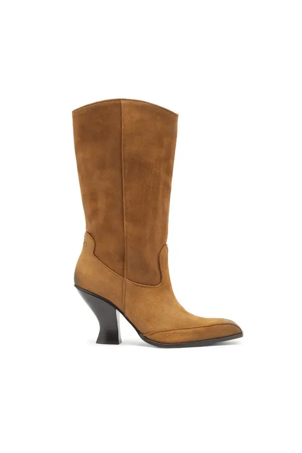 DIESEL® D-luffy Knee-high Suede Boots With Sculpted Heel - Brown