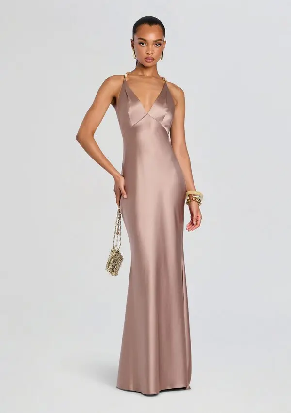 Retrofete Safie Embellished Strap Gown - Truffle