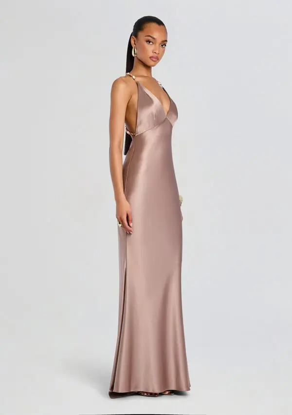Retrofete Safie Embellished Strap Gown - Truffle