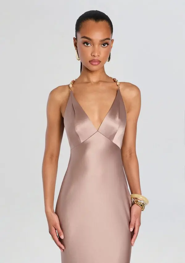 Retrofete Safie Embellished Strap Gown - Truffle