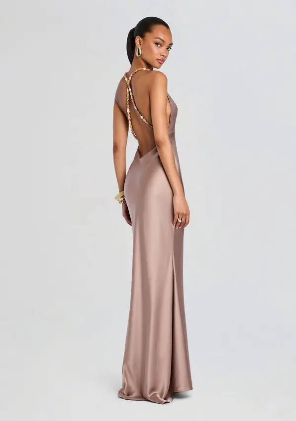 Retrofete Safie Embellished Strap Gown - Truffle