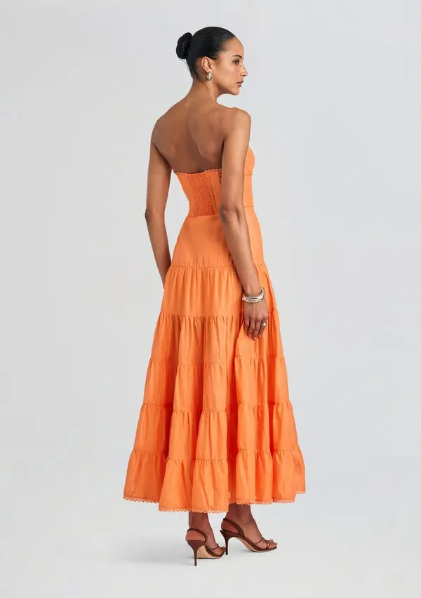Charo Ruiz Ibiza Strapless Tiered Lace Trim Maxi Dress