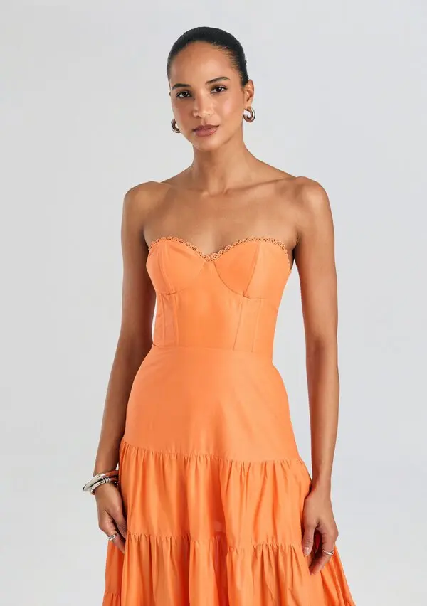 Charo Ruiz Ibiza Strapless Tiered Lace Trim Maxi Dress