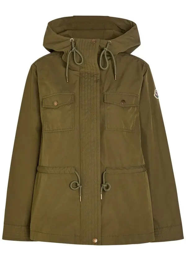 Moncler Waxed Poplin Parka Jacket With Drawstring Hood