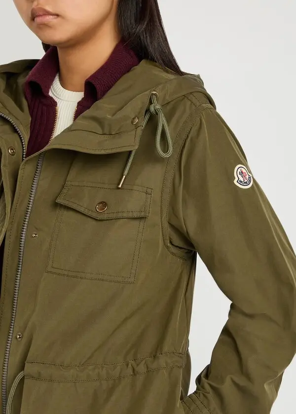 Moncler Waxed Poplin Parka Jacket With Drawstring Hood