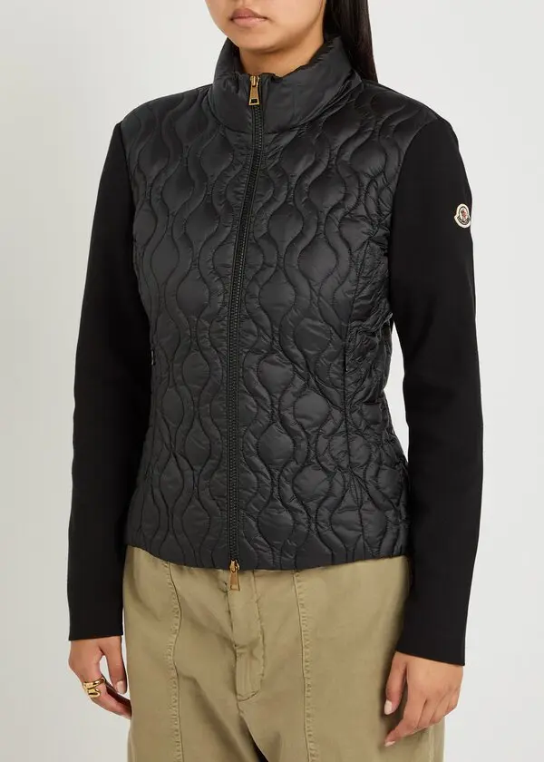 Moncler Quilted Cotton And Nylon Cardigan - Black