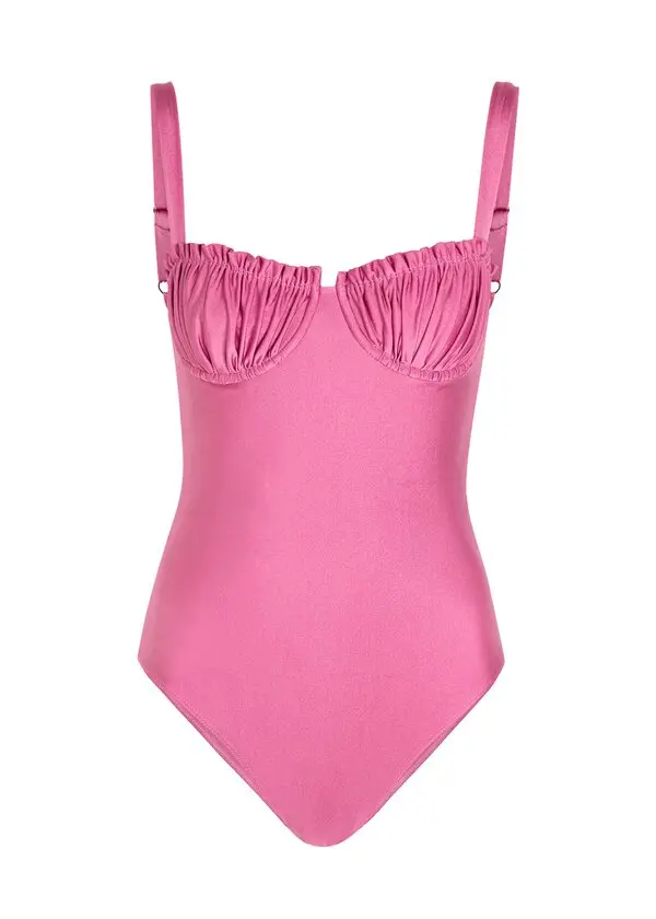 Faithfull The Brand Tavia Ruffled Sweetheart Neckline Swimsuit - Pink