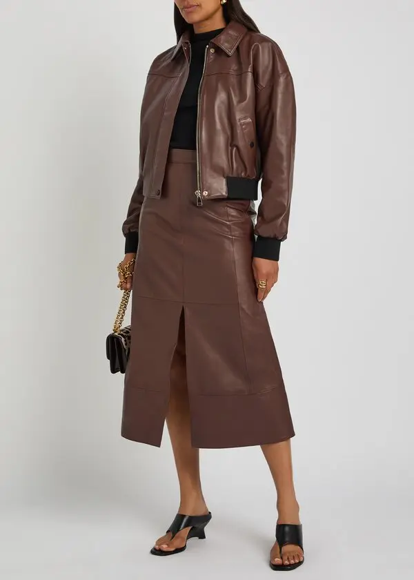 SKIIM Farrah Leather Midi Skirt